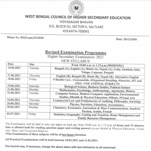 West Bengal HS Routine 2021 – WB HS Exam Time Table